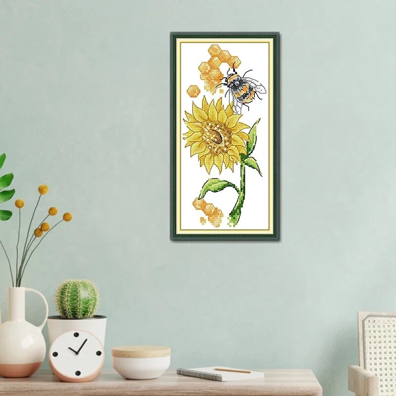 Набор для вышивания "Маленькие пчелки и цветы" Joy Sunday DMC 14CT 11CT 14CT not printed