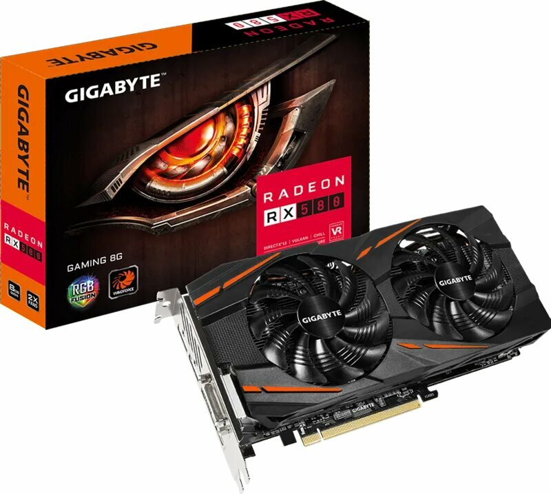Видеокарта GIGABYTE Radeon RX 580, 8ГБ, OEM, с 2 вентиляторами 2304SP оригинал.