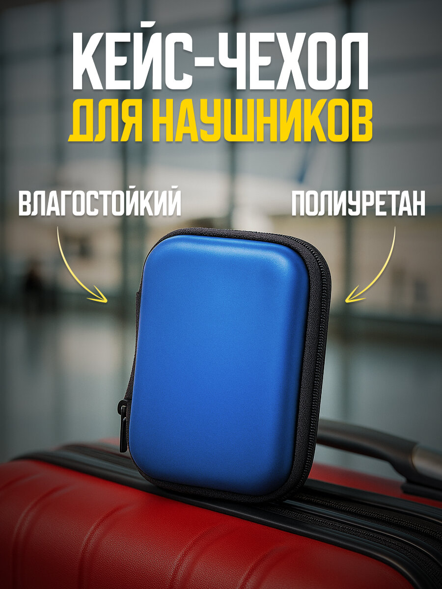 Чехол-кейс на молнии для проводных наушников, для зарядки и кабеля - Органайзер для хранения мелочей (синий)