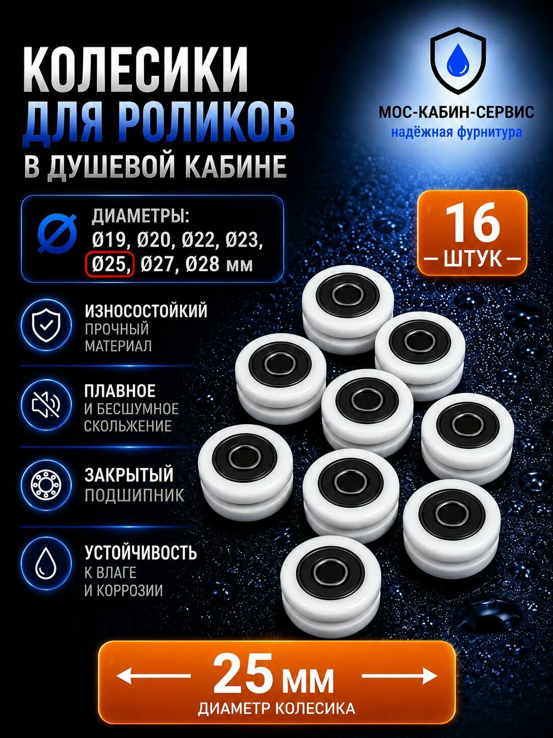 Ролики (колеса) RS696 для душевых кабин/19,20,22,23,25,27,28мм