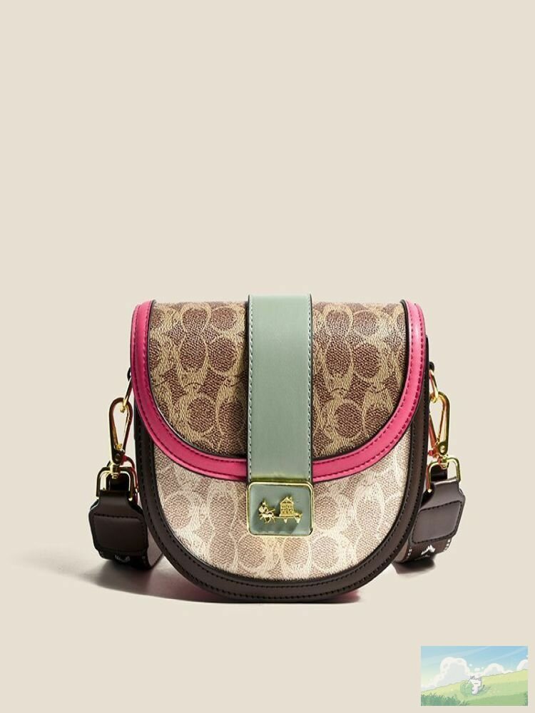 Сумка-сумочка Coach полу圆 с принтом, цветная с розовыми и зелеными акцентами, на плечо, для женщин, в стиле кэжуал
