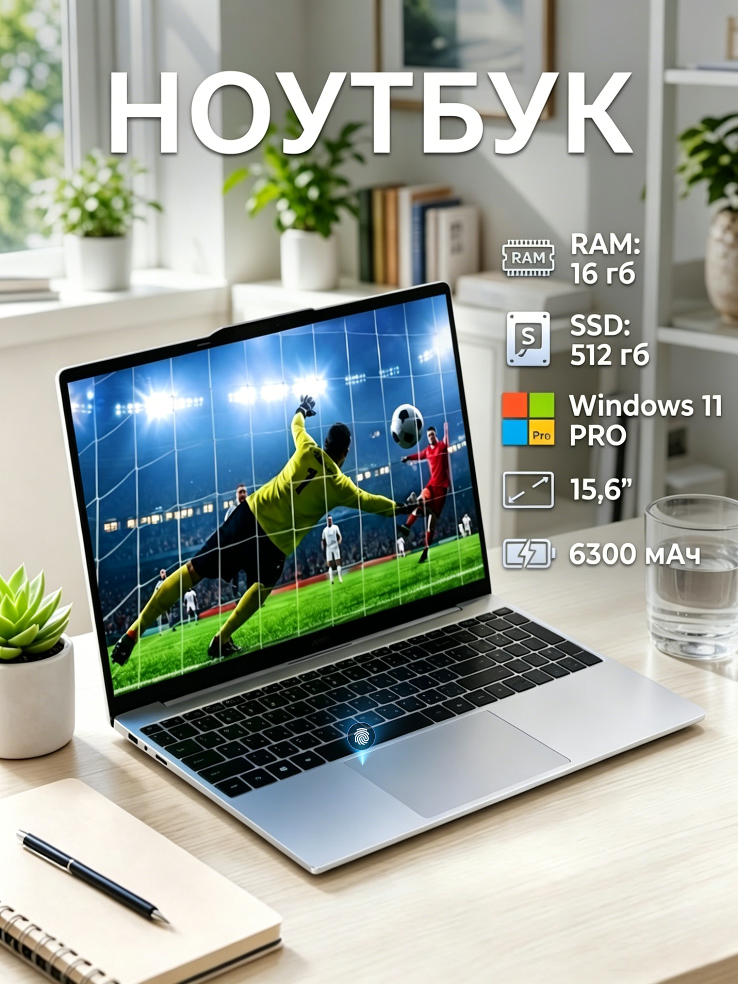 Ноутбук для работы и учебы ,15.6" Intel Gold 6500Y,1920x1080 IPS,16GB RAM SSD 512GB, Windows 11 PRO