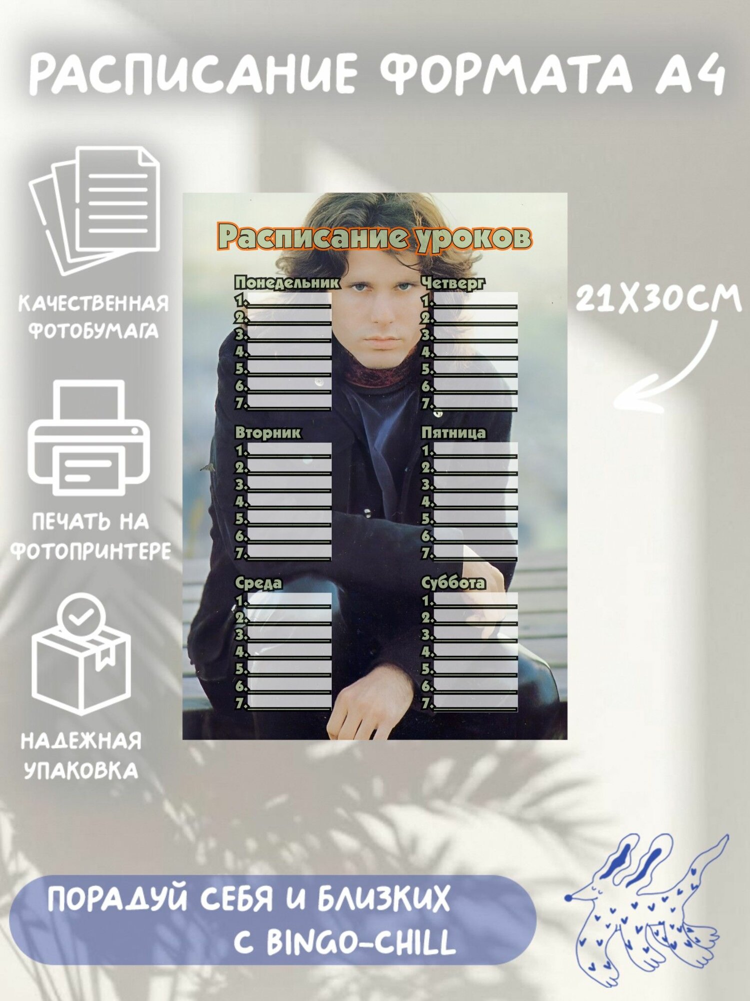 Расписание уроков формата А4, с принтом "The Doors", Дорс