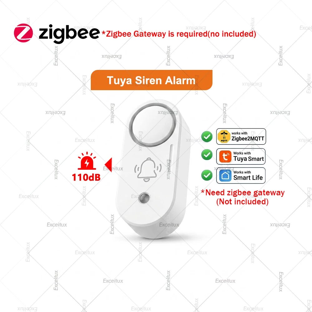 Zigbee Сирена Звуковая и Световая 110 дБ Tuya Siren Alarm