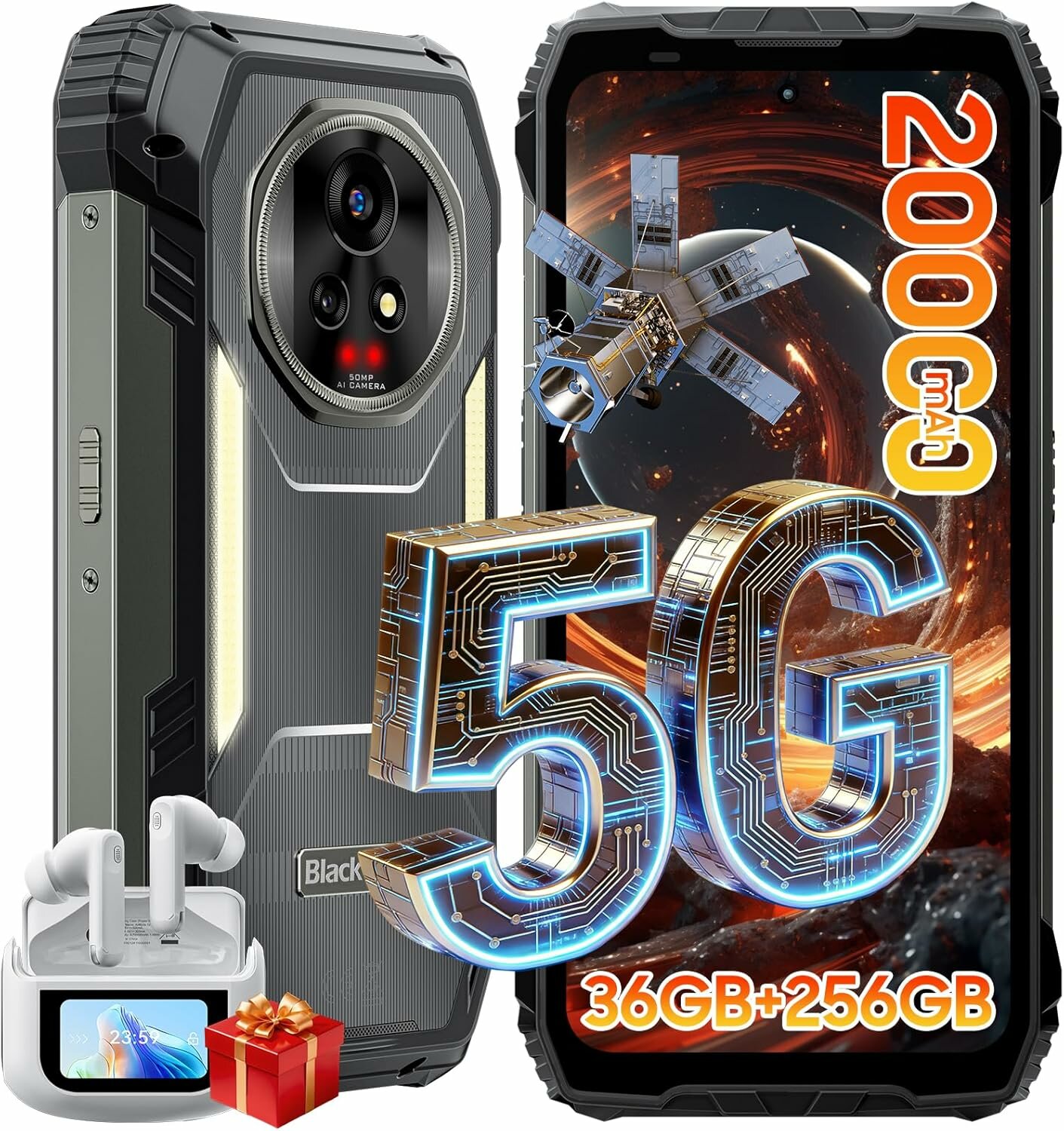 Blackview XPLORE 2 Satellite 5G защищенный телефон, 20000 мАч, 36 ГБ/256 ГБ памяти, Android 15, 6,73 дюйма, черный