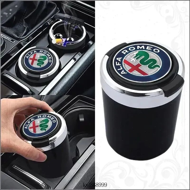 Пепельница автомобильная с логотипом Alfa Romeo Альфа Ромео, с крышкой и подсветкой Alfa Romeo Альфа Ромео