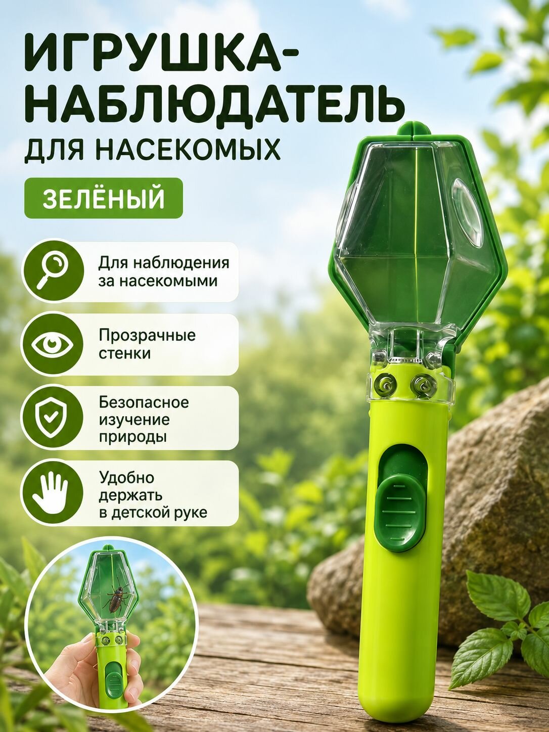 Интерактивная игрушка-наблюдатель для насекомых, зеленый