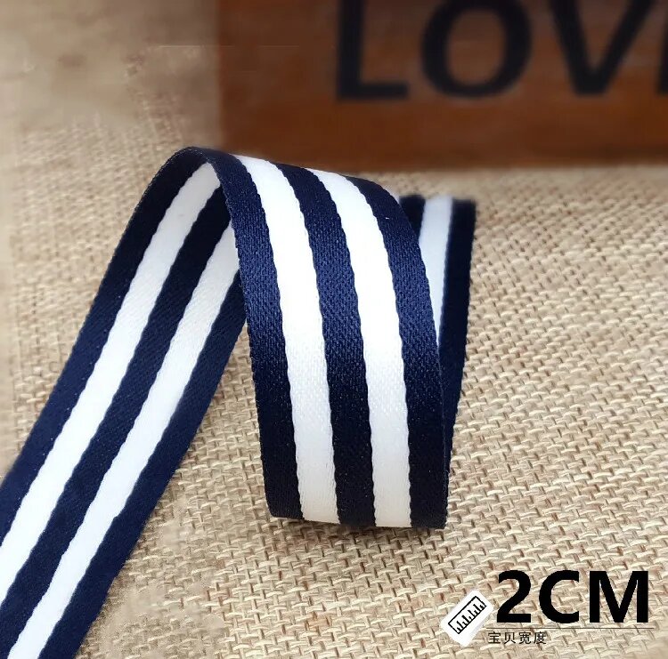 Полиэстерная лента мerylover темно-синяя белая полоска 20 мм 1 метр