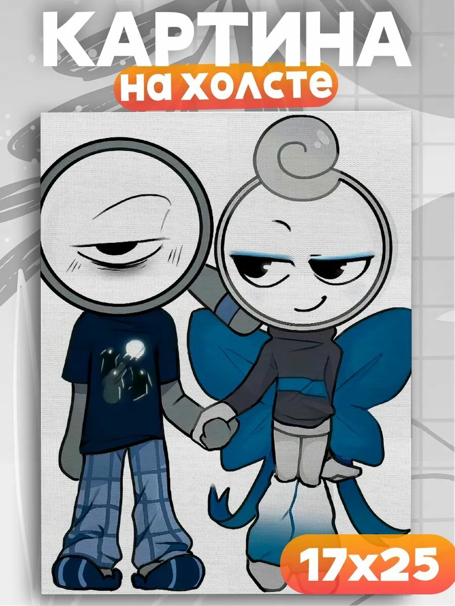 Картина на стену Роджер и Глистен мир денди roblox, на подрамнике, 1шт, 25х17 размер.