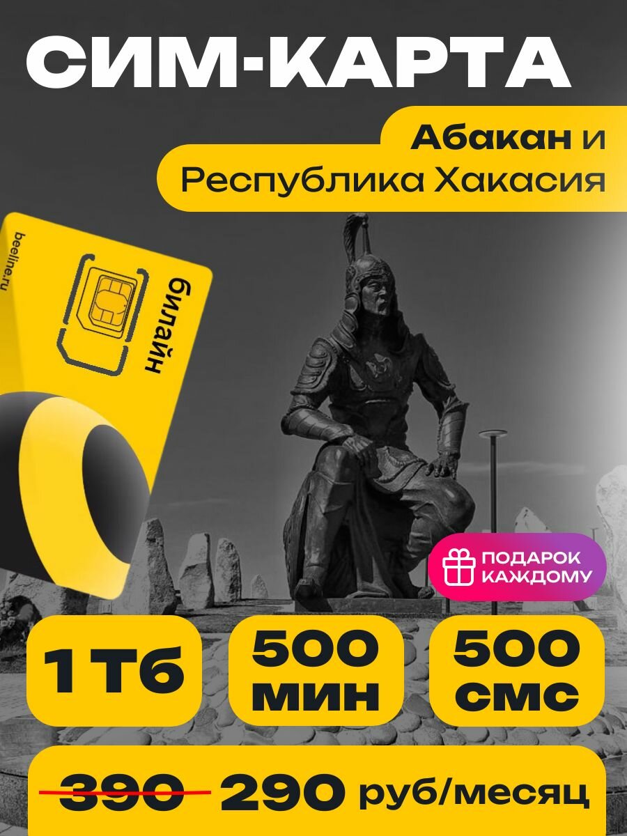 Сим-карта Билайн тариф Эксклюзивный Онлайн Лайт Республика Хакасия 1024 Гб + 500 минут за 290 руб.