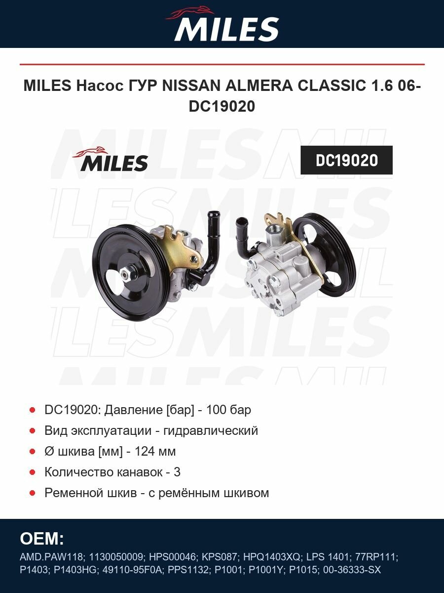 MILES Насос ГУР NISSAN ALMERA CLASSIC 1.6 06- DC19020