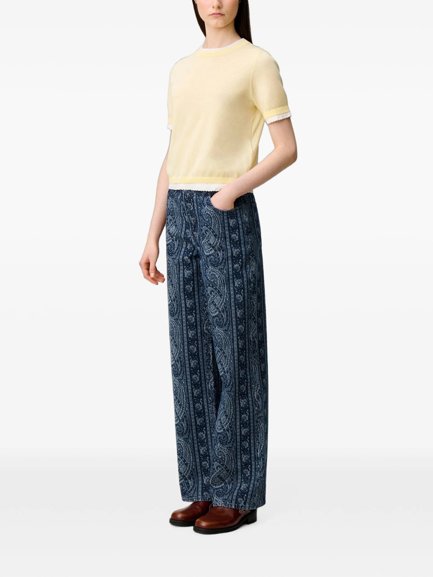 Футболка CLAUDIE PIERLOT Contrast knit jumper, размер 42, светло-желтый — фото 1