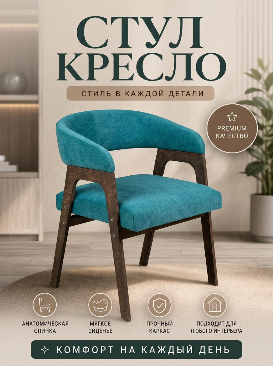 Стулья для кухни, стул кресло , мягки , со спинкой, обеденный, для гостиной, из велюра, 63x56x72 см, до 130кг