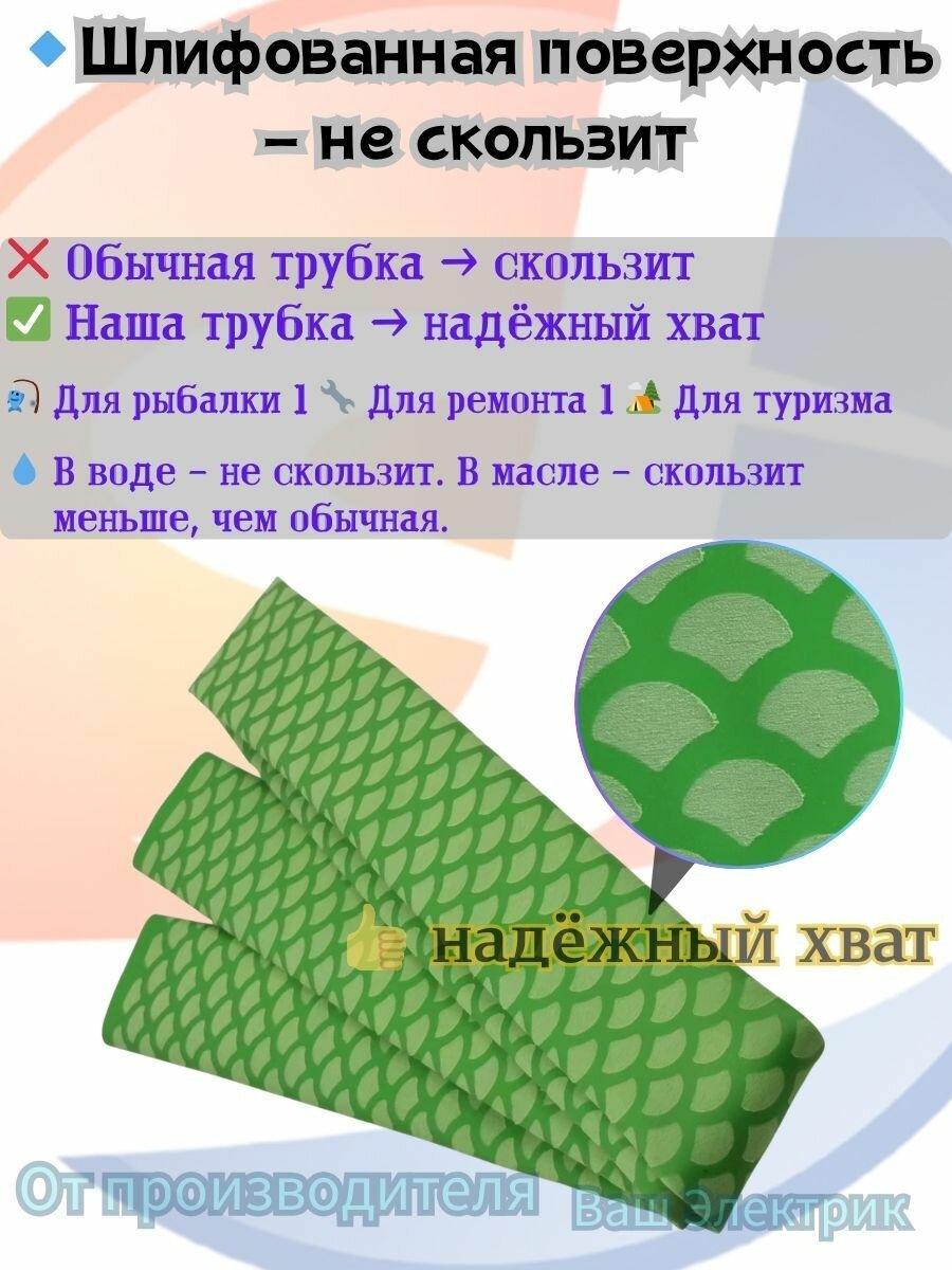 Термоусадочная трубка 35 мм, чёрный, 1 м, противоскользящая. Для рукояток: удилища, ножи, инструменты, кухня, сельхоз, спорт и т. д.