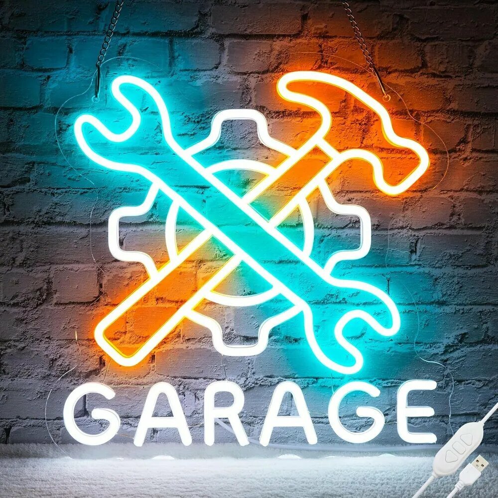 Неоновая светодиодная вывеска на стену Garage, 470 мм, Многоцветный