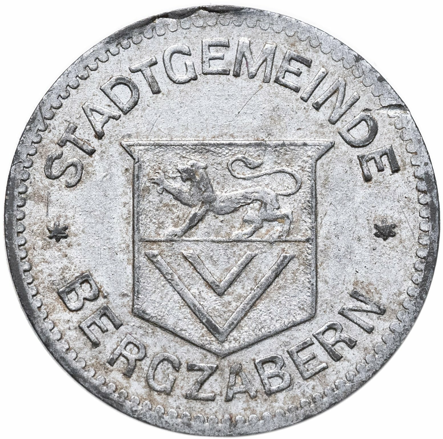 Германия "Бергцаберн" 10 пфеннигов 1917 нотгельд, Цинк, в сохранности XF
