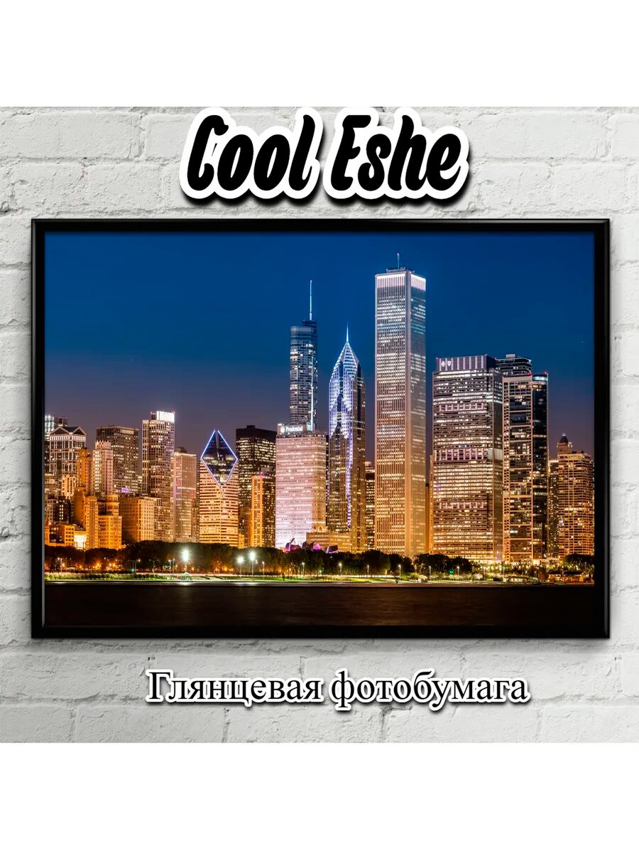 Плакат "Ночные огни Chicago skyline" А3