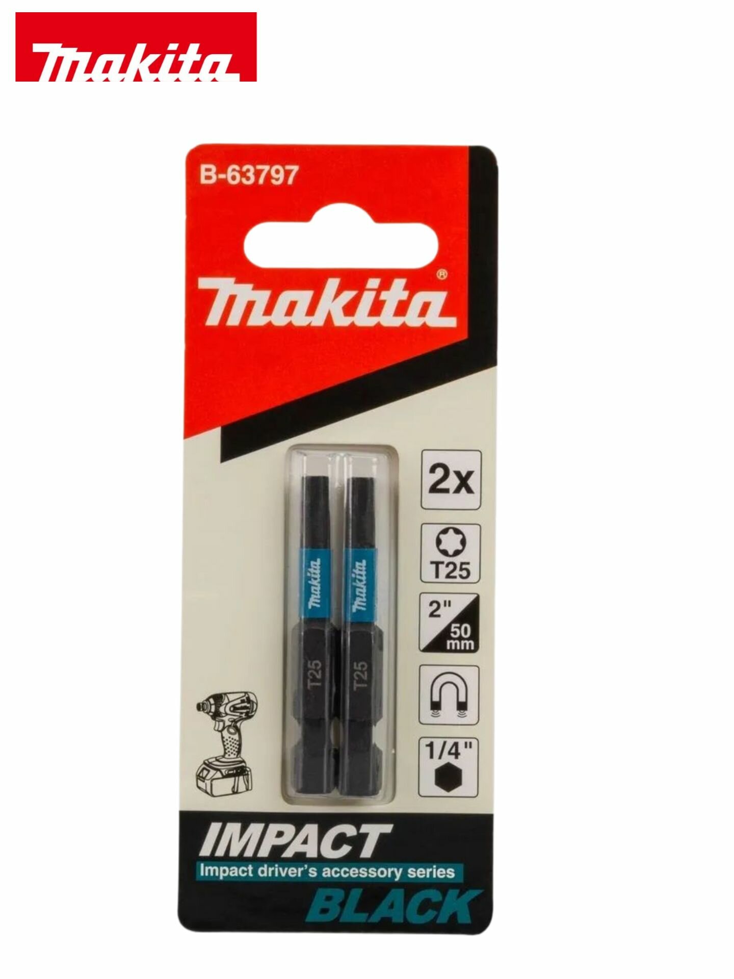 Бита Impact Black T25, 50 мм, E-form (MZ), 2 шт. Makita (B-63797)