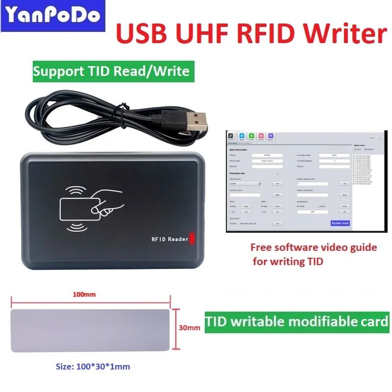 USB UHF RFID Writer YANPODO, TID Read/Write, Цвет: TID writer-1pc card