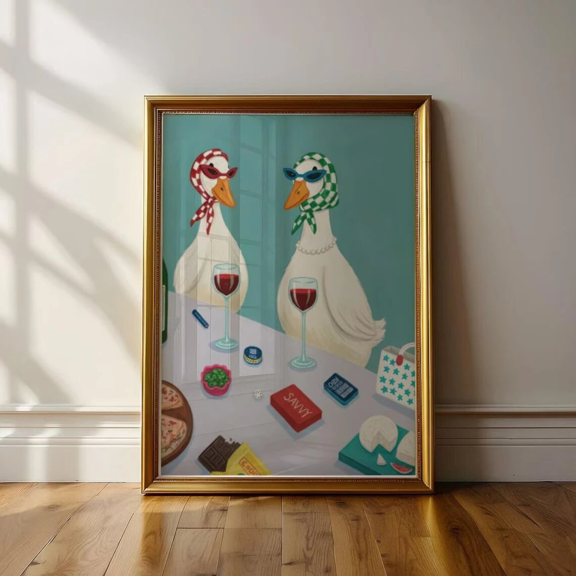 Печать на холсте "Утки с вином", 20x30 см, без рамы