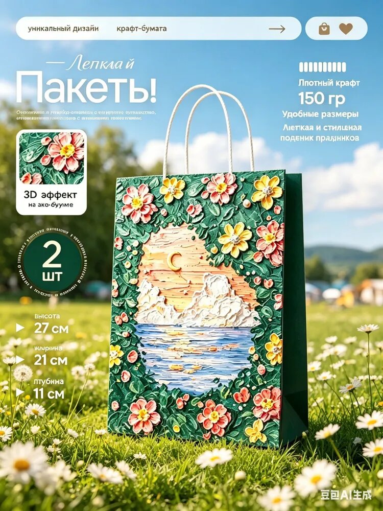 Пакет подарочный 21*27 см, 2 шт.