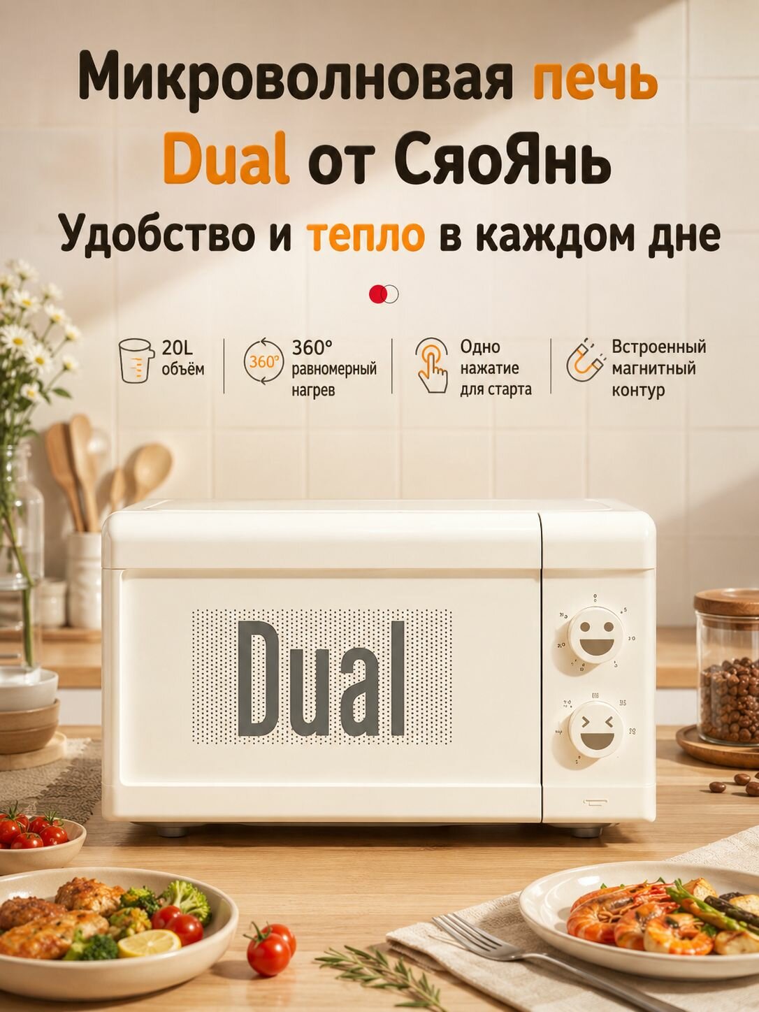 Микроволновая печь объемом 20 л, 360 равномерный нагрев, одно нажатие для старта, встроенный магнитный контур, механическое управление, компактная бытовая печь для кухни