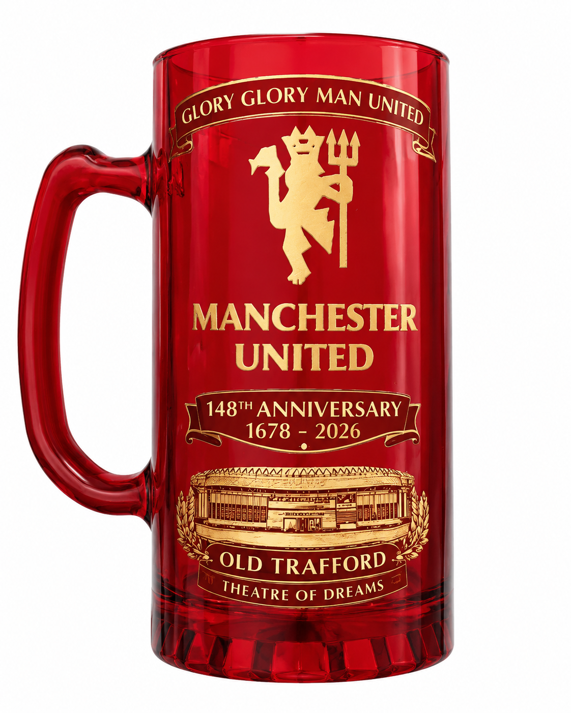 Пивной бокал из боросиликатного стекла Manchester United, юбилейный футбольный дизайн, объём 568 мл, эргономичная форма