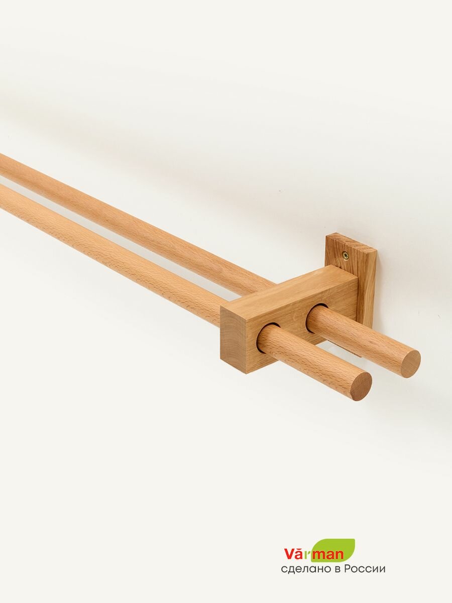 Карниз для штор деревянный двухрядный Loft Jupiter круглый, 1000 мм, цвет натуральный, для потолка и стен, держатель дуб, Varman.pro