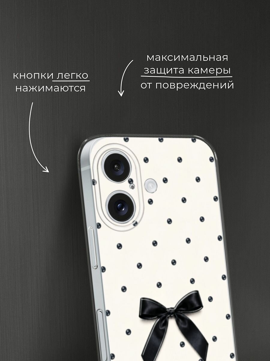 Силиконовый чехол на Apple iPhone 16 / Айфон 16 с принтом Бантик на фоне в горошек — фото 1