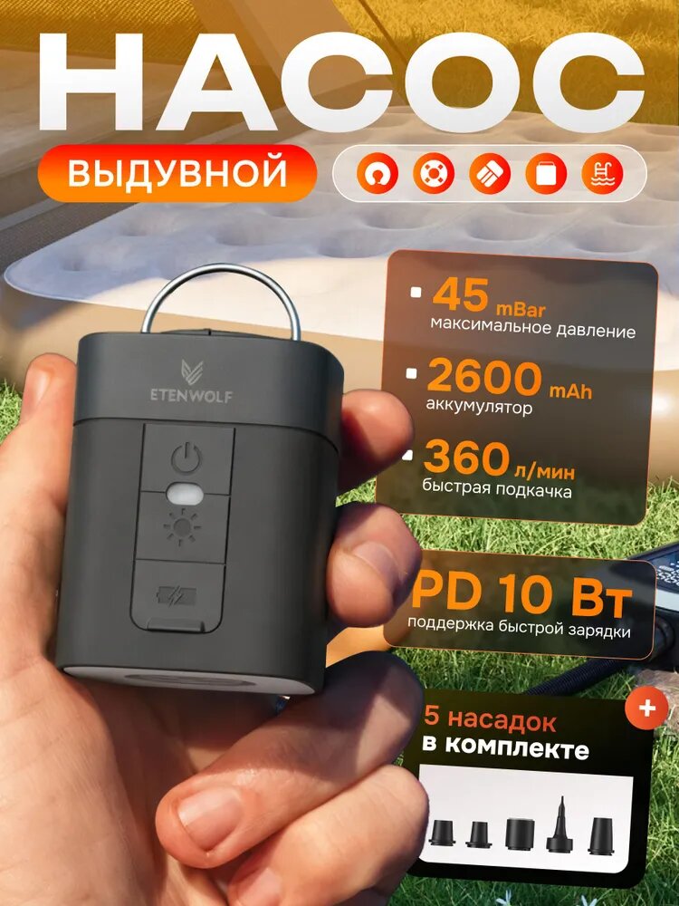 ETENWOLF AIR 3 электрический воздушный насос 2600 мАч кемпинговый фонарь надувной дефлятор уличный насос