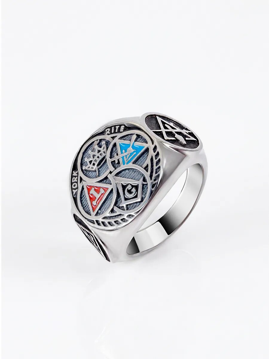 Кольцо L-Silver, 925 проба, эмаль, размер 17, синий, черный, серебристый, красный — фото 1