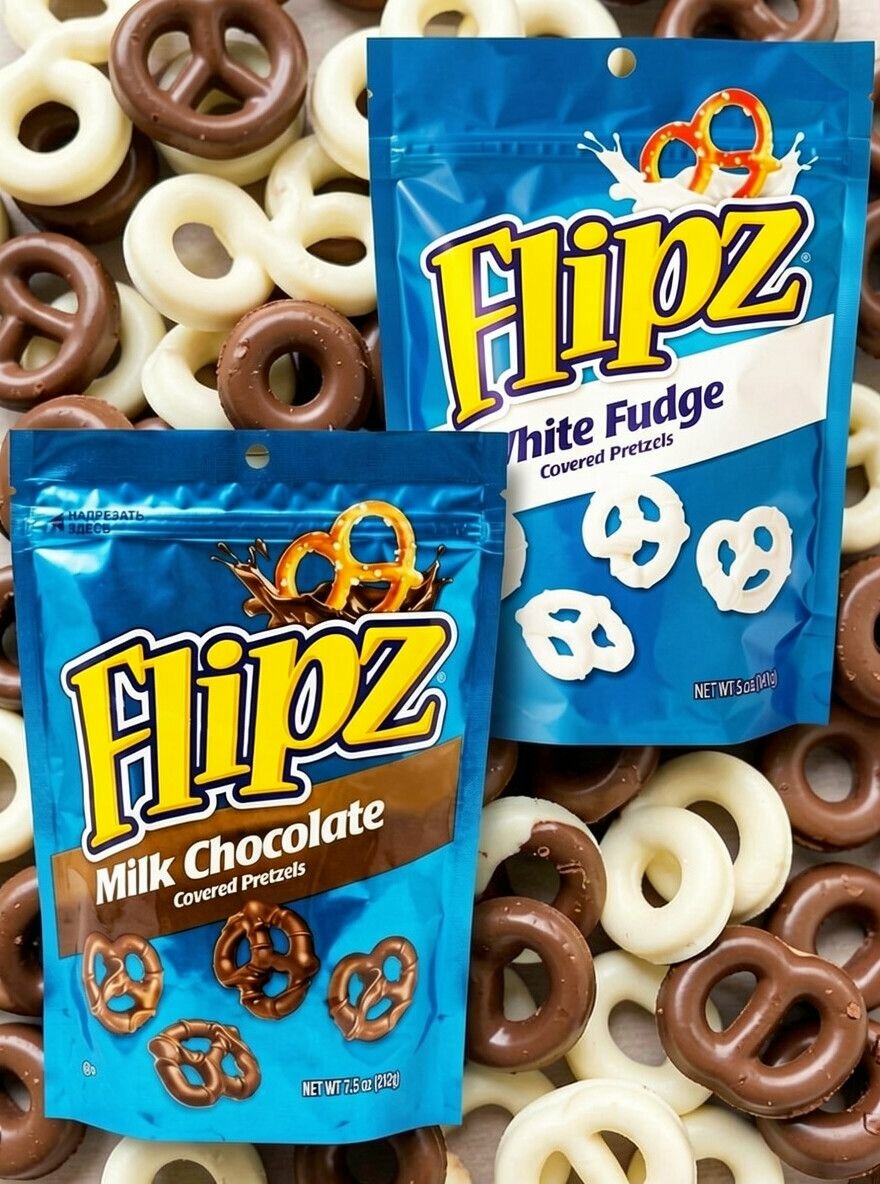 Крендели из США "FLIPZ" (в белом и молочном шоколаде), 2уп, 350g