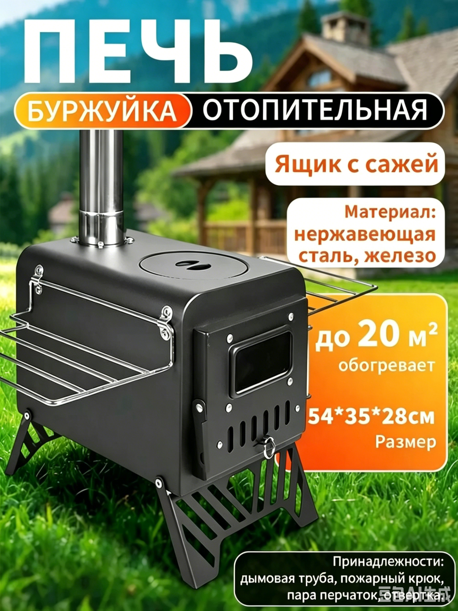 Уличная отопительная печь для кемпинга, металлическая дровяная печь для пикника с дымовой трубой