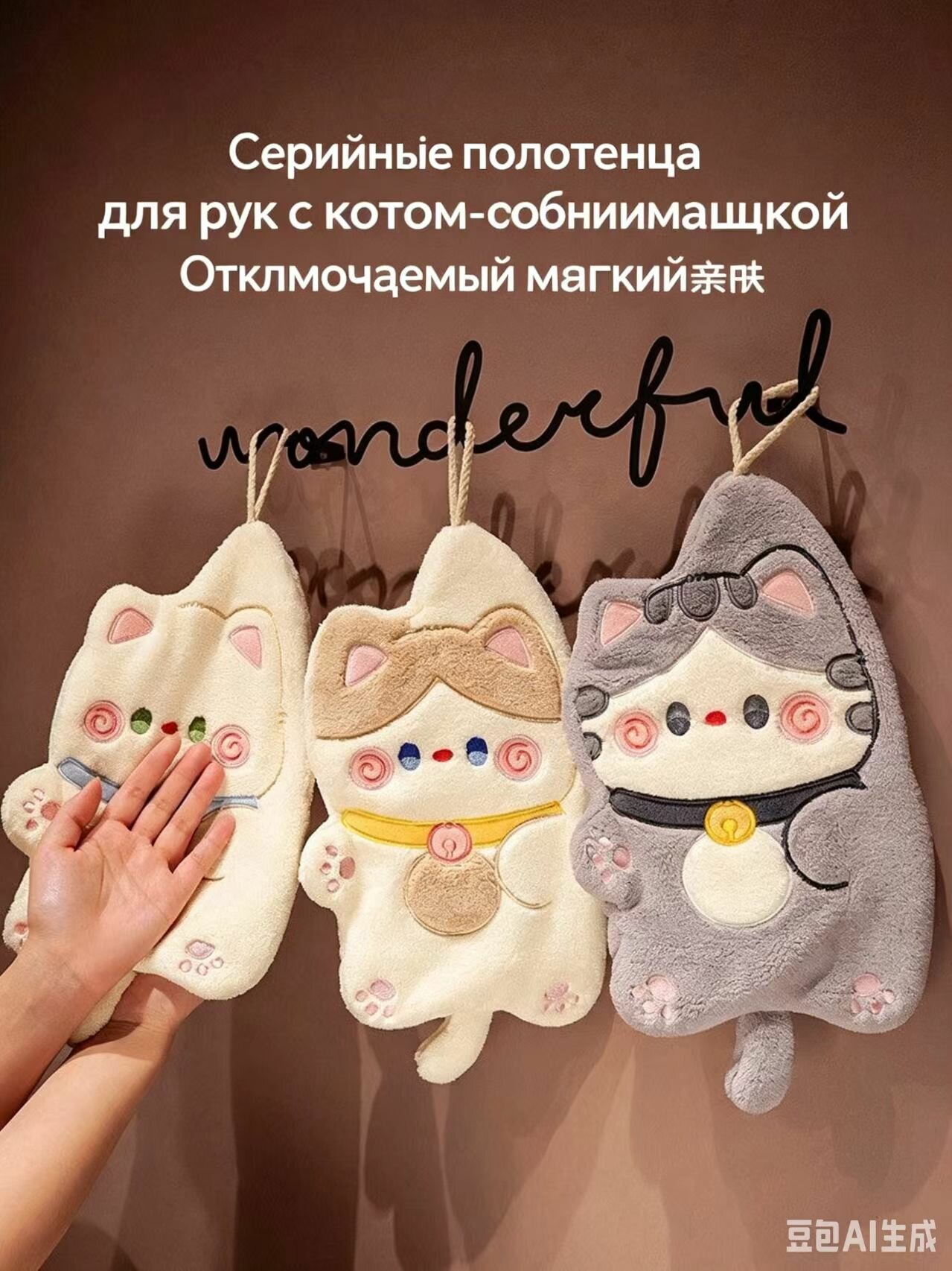 Полотенце для рук с милым котом, впитывающее и быстросохнущее, подходит для ванной комнаты, 3 штук