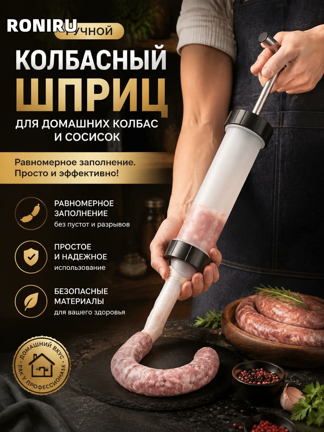Ручной колбасный шприц для домашних колбас и сосисок — наполнитель оболочек для равномерного заполнения, простой