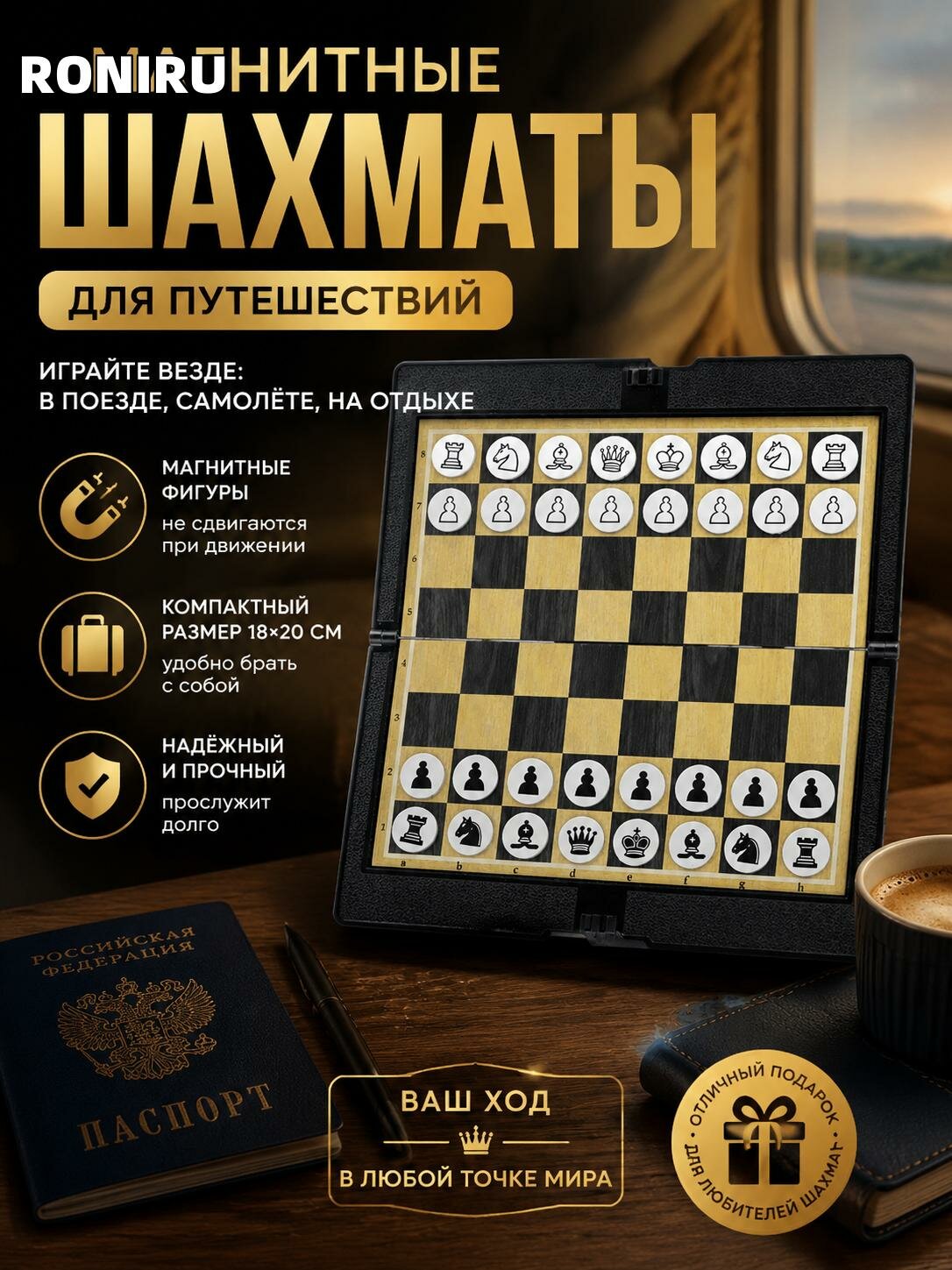 Магнитные шахматы для путешествий — портативный набор 18x20 см для поездов и самолётов, мини-шахматы для отдыха