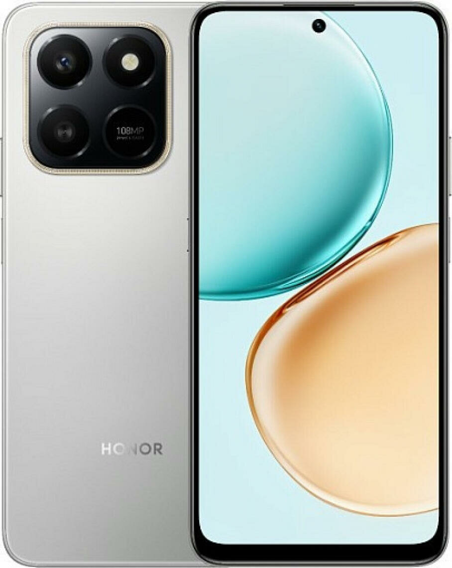 Смартфон Honor X7D, 4G, NFC, 6/128Gb, Dual nano SIM, Meteor Silver, (Серебро/Серебряный/Серый)
