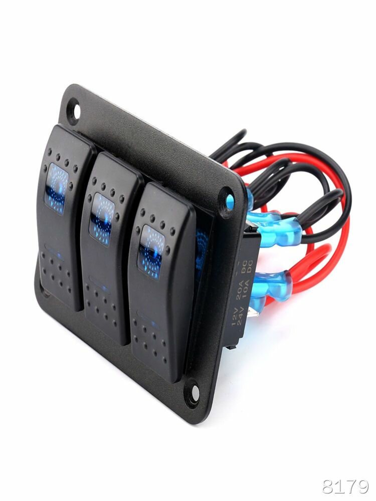 Панель выключателей с синей подсветкой, 12V/24V, 10-20A, черный, для автомобилей и судов