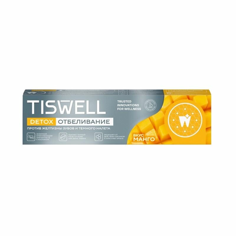 Tiswell Зубная паста энзимная отбеливающая с каолином, вкус манго, 110 гр