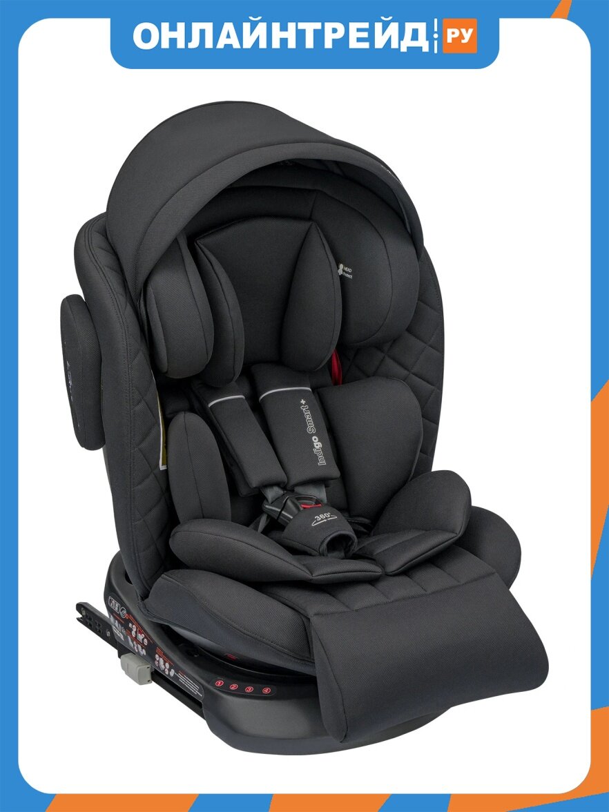 Автокресло Indigo SMART+ ISOFIX капюшон подножка группа 0+1+2+3 0-36 кг черный