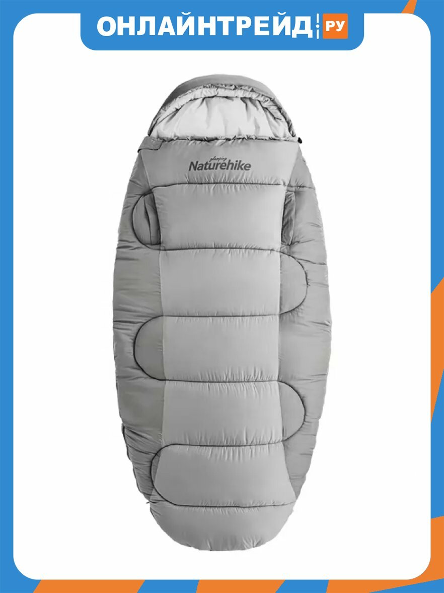 Спальный мешок Naturehike Oval PS400, 220х95 см, (правый) (ТК: 0C), серый