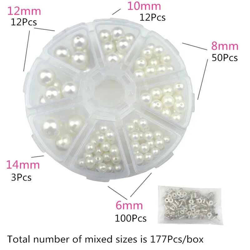 Искусственные жемчужные заклепки 6-16 мм Box-packed 177pcs