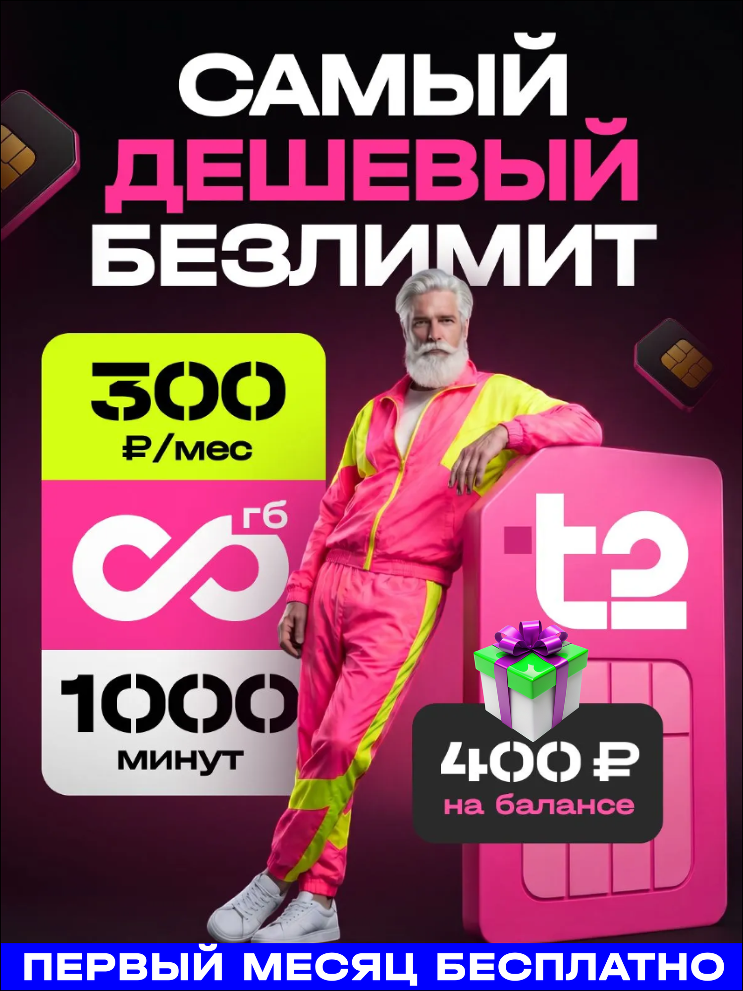 Безлимитный интернет t2 ДНР ЛНР Крым Севастополь и вся РФ Т2 Партнёр М SIM-карта t2
