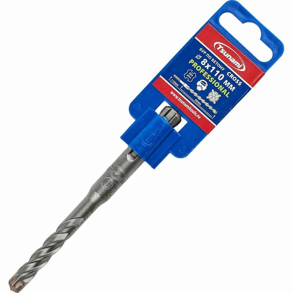 Бур по бетону Tsunami PROFESSIONAL Cross 8х110/60 мм, SDS-plus T10610300008110