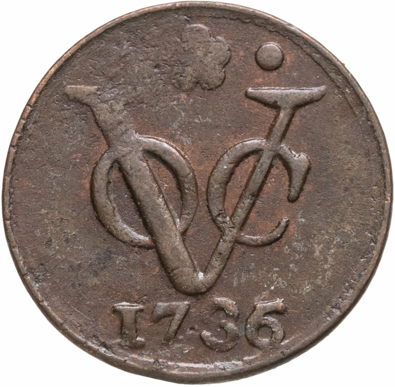 Голландская Ост-Индия 1 дуит 1736, Медь, в сохранности VF-XF