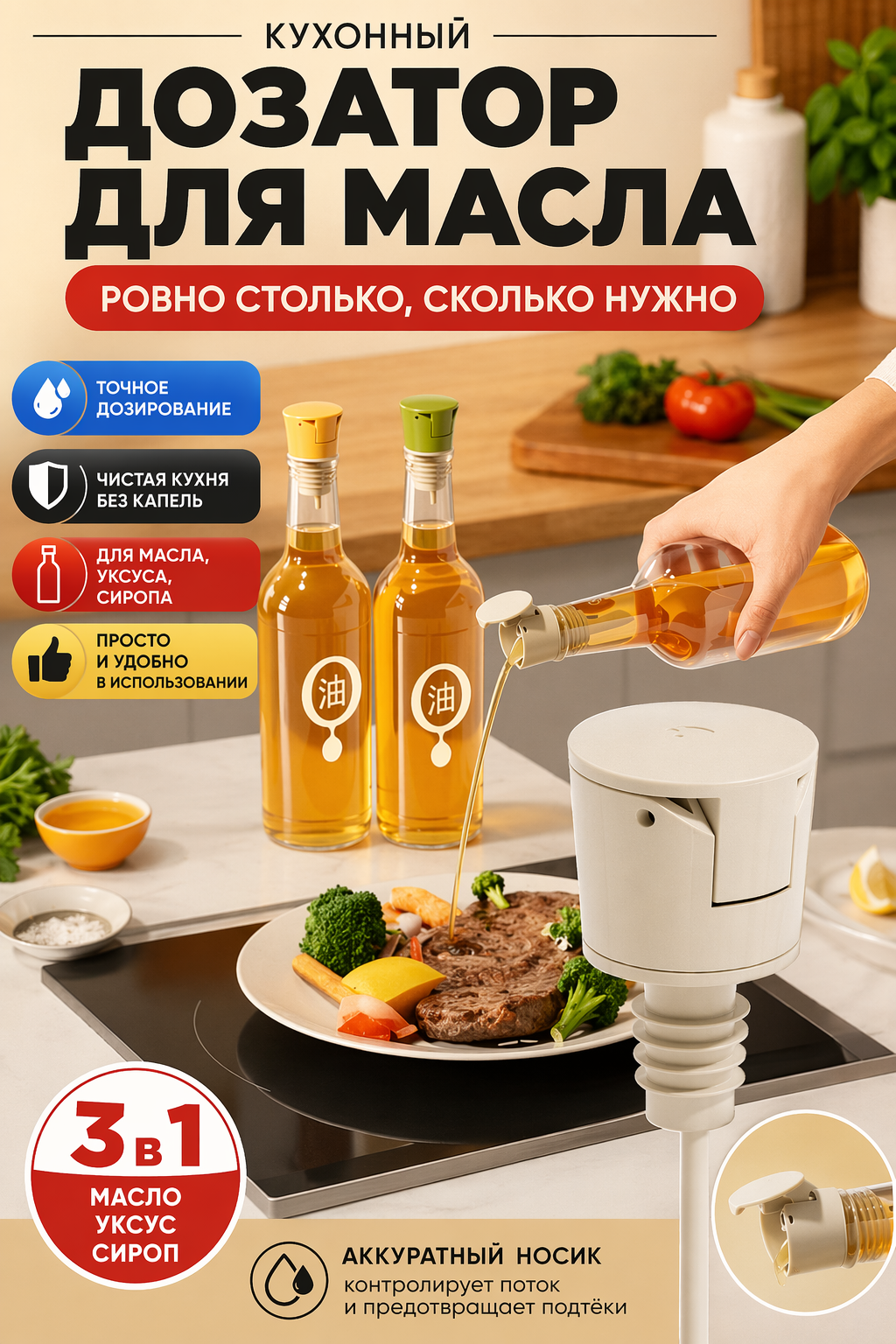 Дозатор для масла на бутылку/Дозатор для сиропа/ Пробка многоразовая