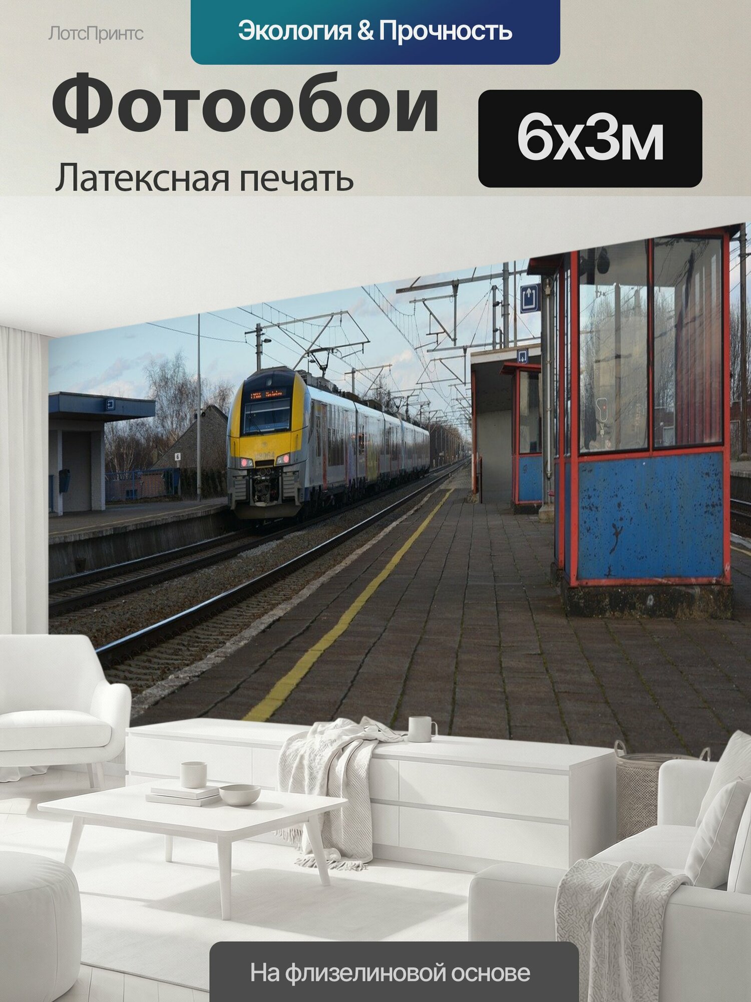 Фотообои моющиеся ударопрочные "Треки, железная дорога, поезд" 600x300 см. латексная печать