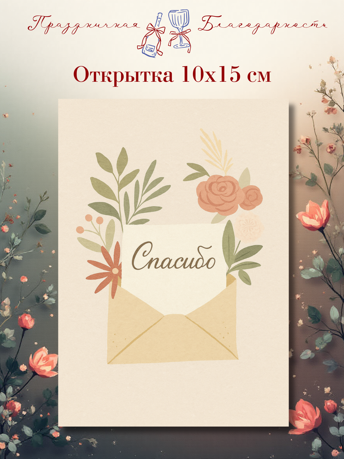 Праздничная открытка "Спасибо", 10х15 см, день рождения, благодарность