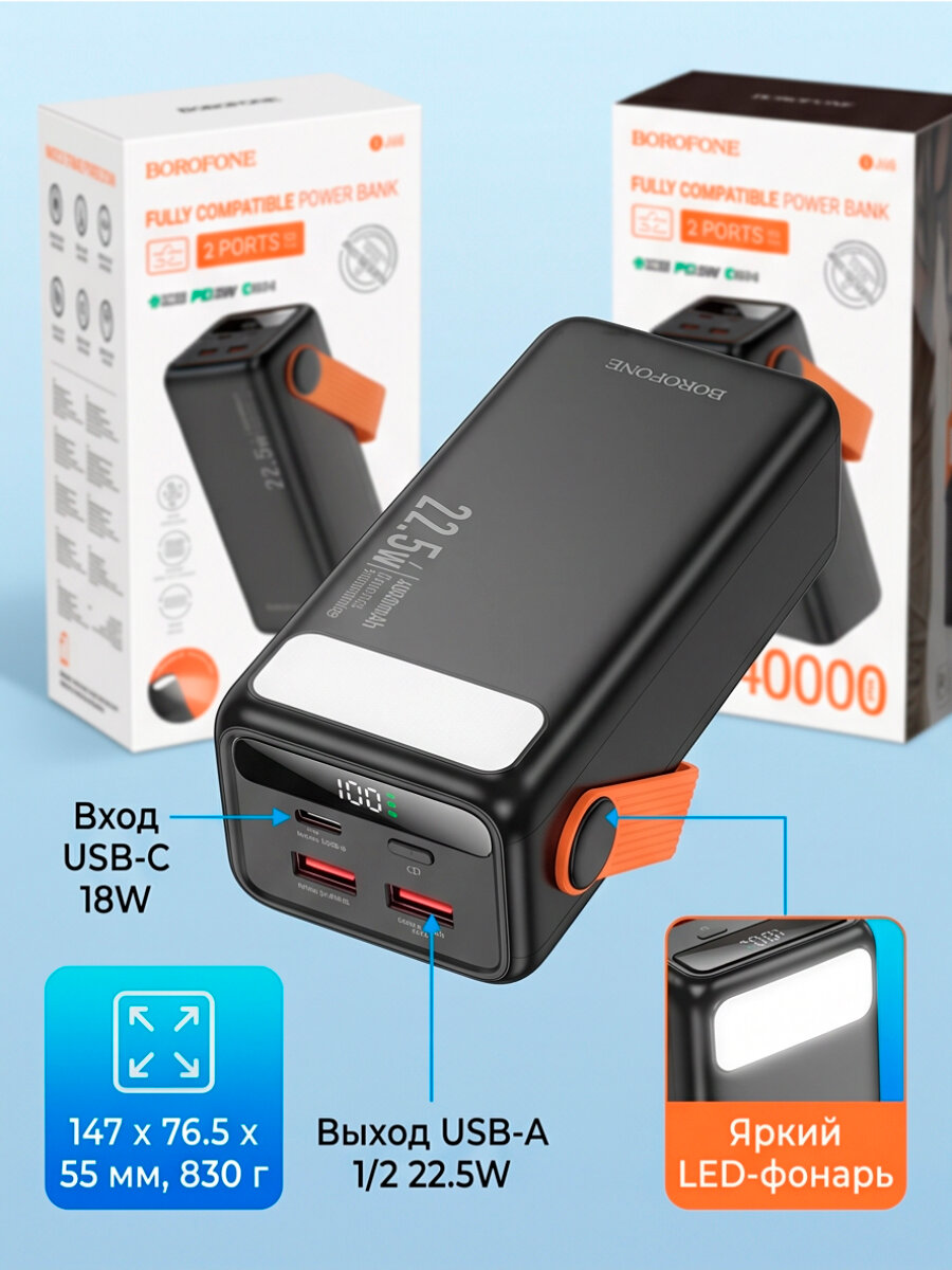 Внешний мощный аккумулятор Borofone BJ66 40000 mAh