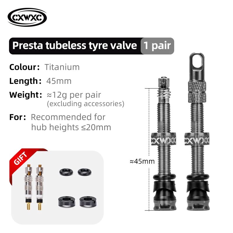 CXWXC Клапаны Presta Tubeless, 45mm Titanium